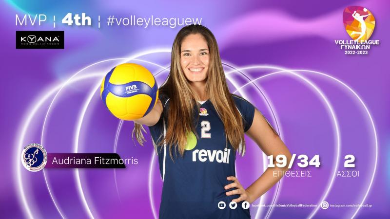 ΚΥΑΝΑ MVP της 4ης αγωνιστικής της Volley League Γυναικών η Φιτζμόρις ...